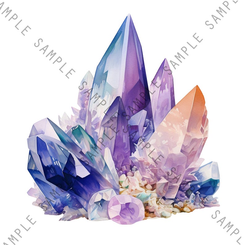 20 Watercolor Crystal Clipart Bundle , Crystal PNG File, Beautiful ...