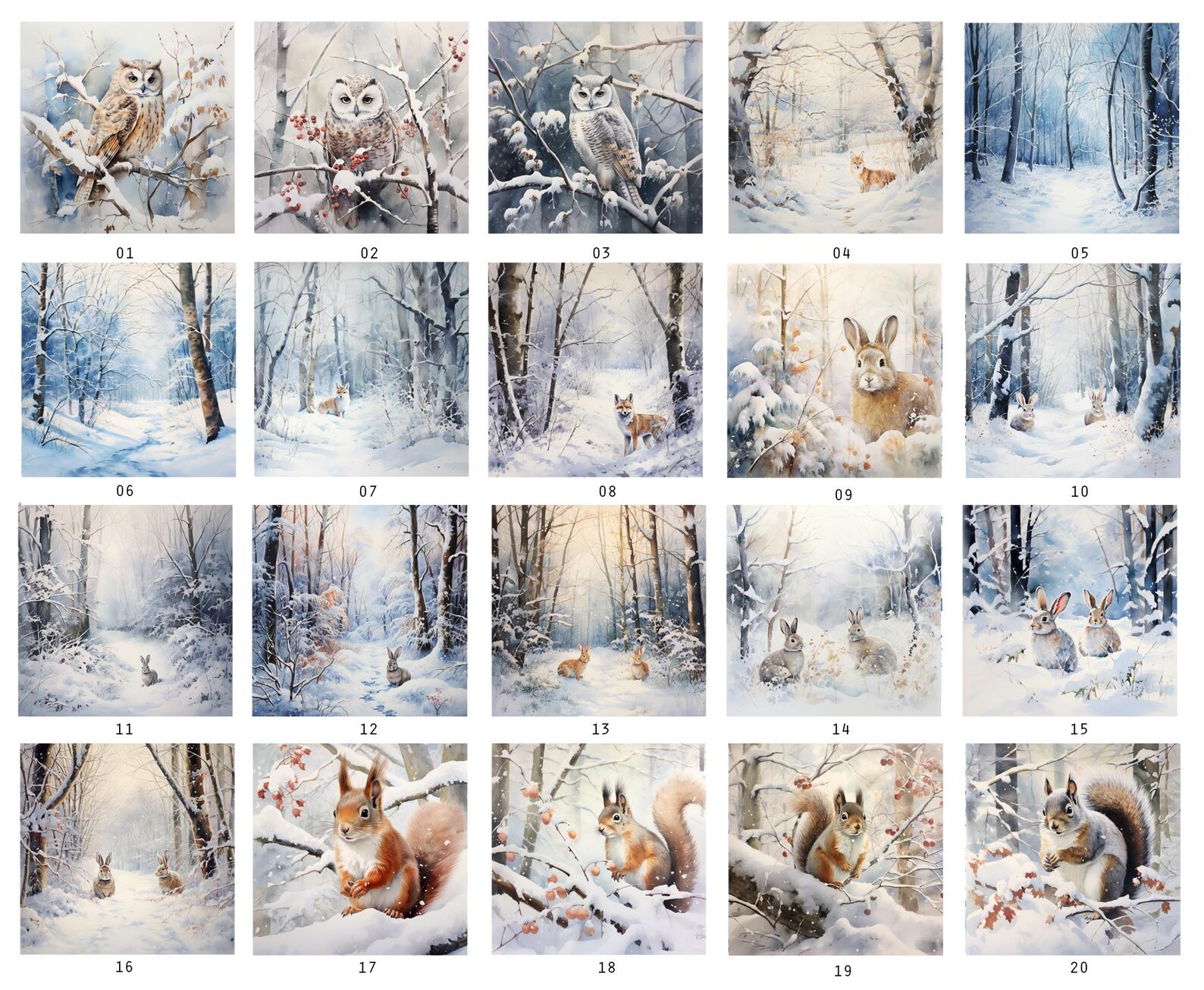 Digital Winter Woodland Watercolor Paper, Fox, Deer, Bear, Wolves ...