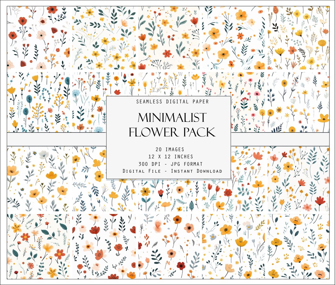 Digital Download , Minimalist Seamless Paper , Cute Flower & Plant ...