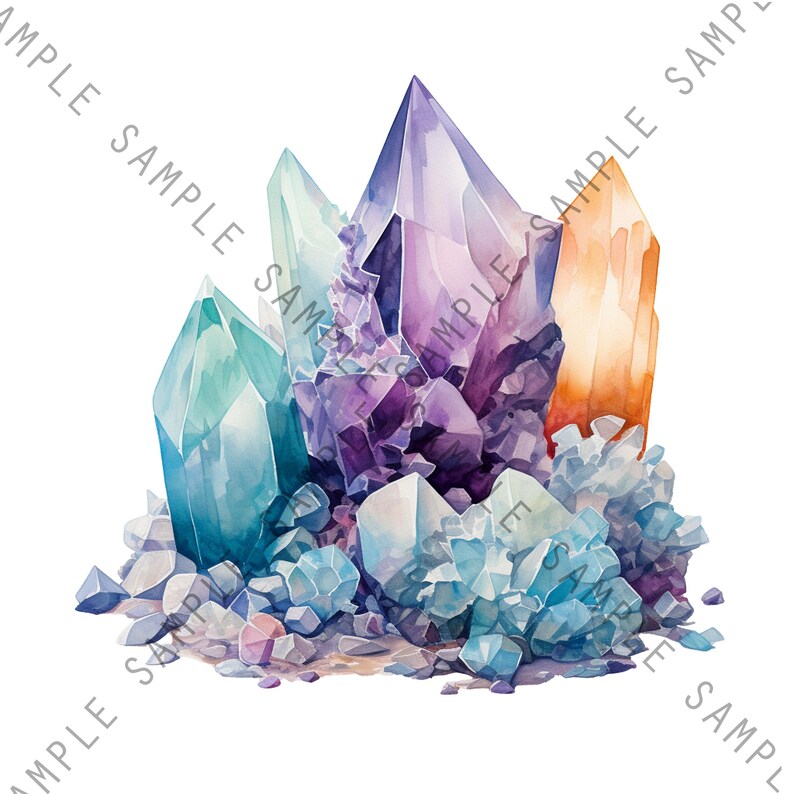 20 Watercolor Crystal Clipart Bundle , Crystal PNG File, Beautiful ...
