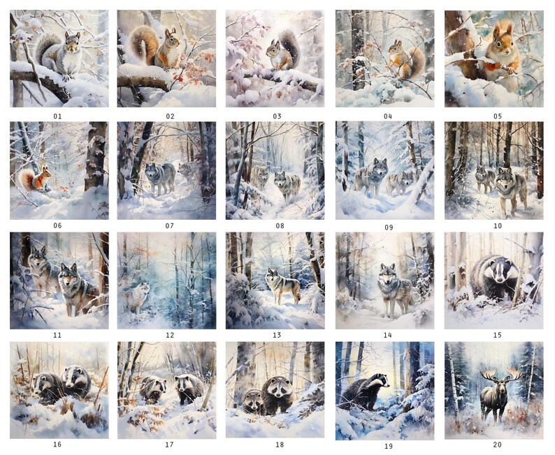 Digital Winter Woodland Watercolor Paper, Fox, Deer, Bear, Wolves ...