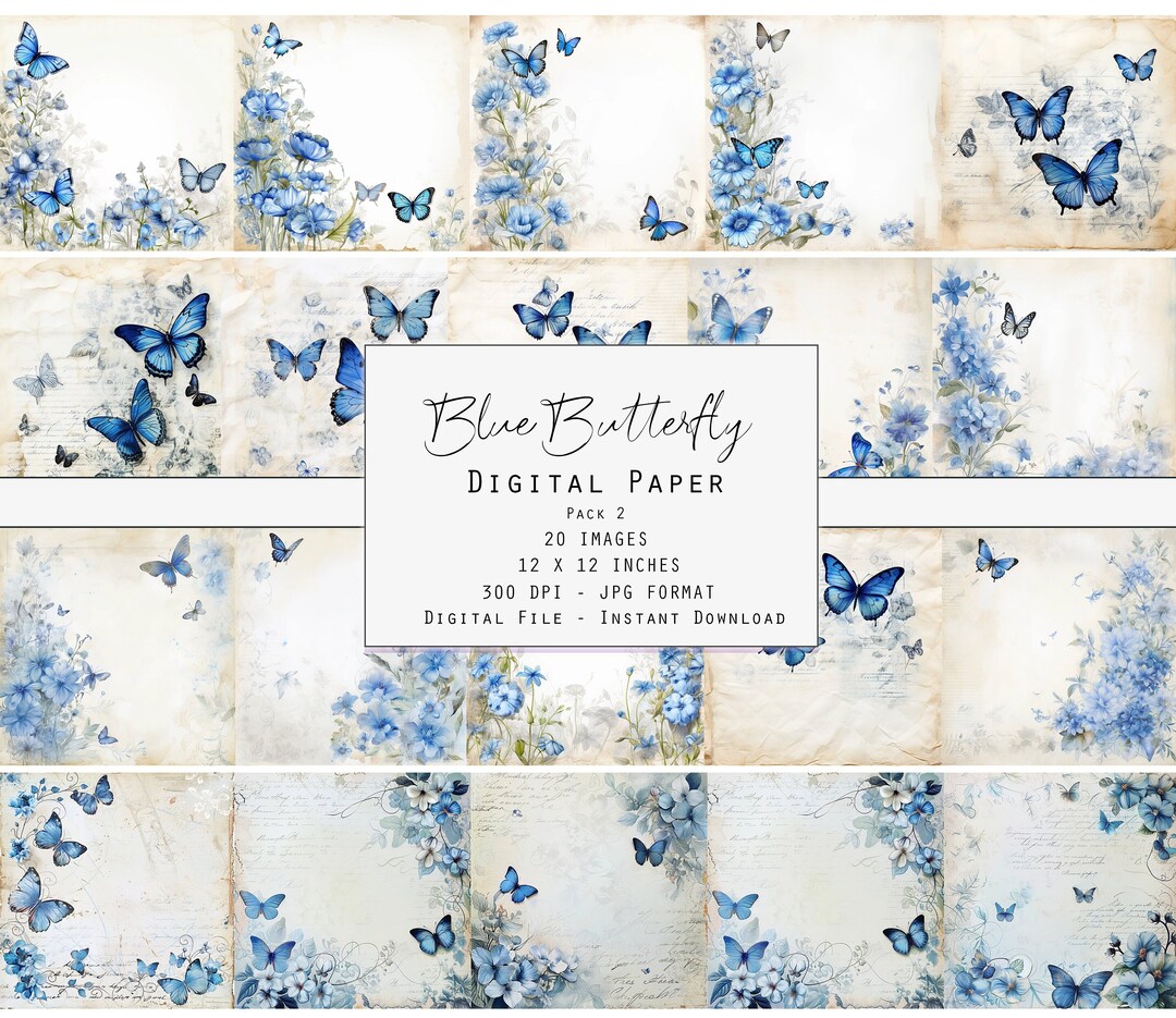 Digital Paper Blue Butterfly Journal/scrapbooking Printable Paper - Etsy