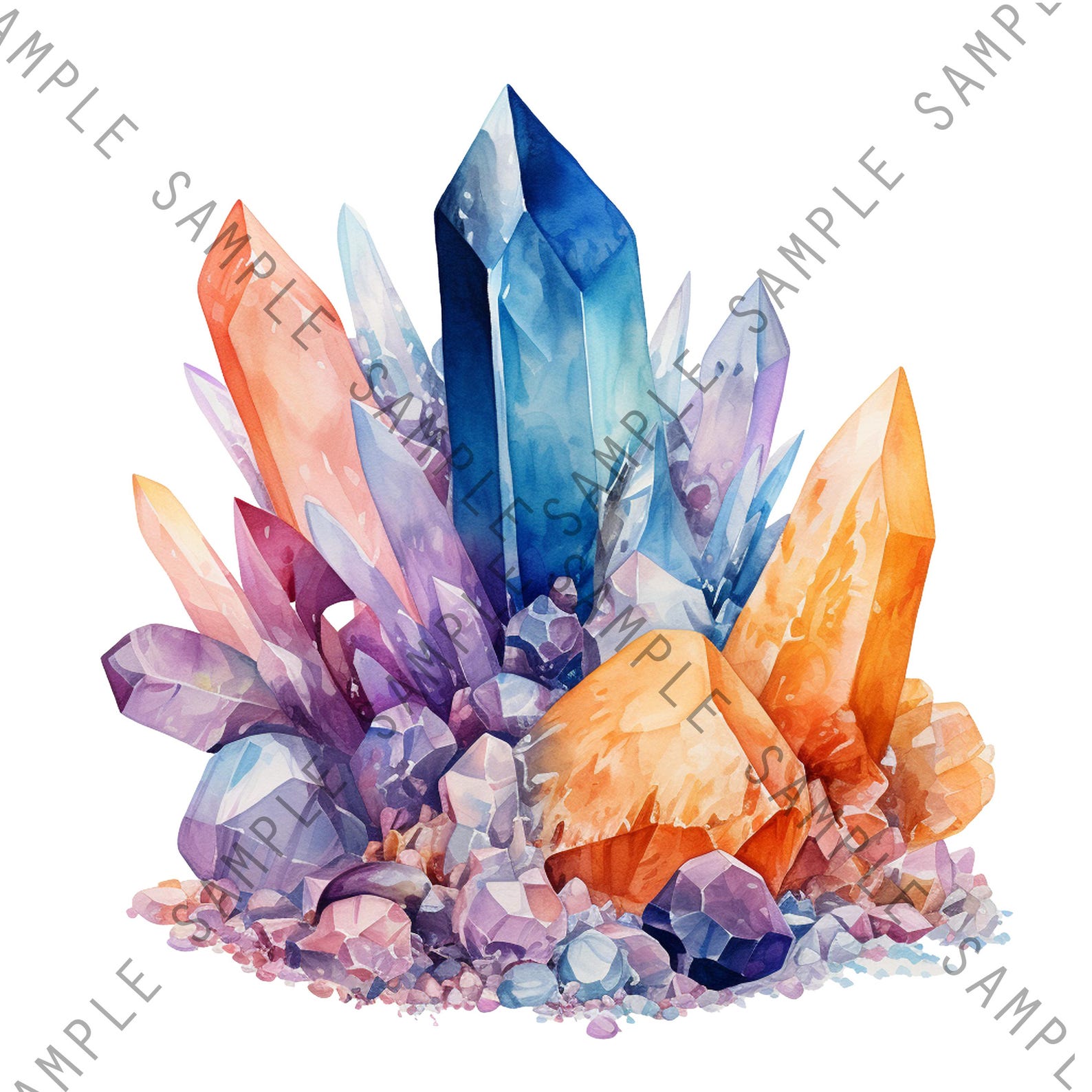 20 Watercolor Crystal Clipart Bundle , Crystal PNG File, Beautiful ...