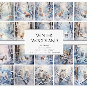 Digital Winter Woodland Watercolor Paper, Fox, Deer, Bear, Wolves ...