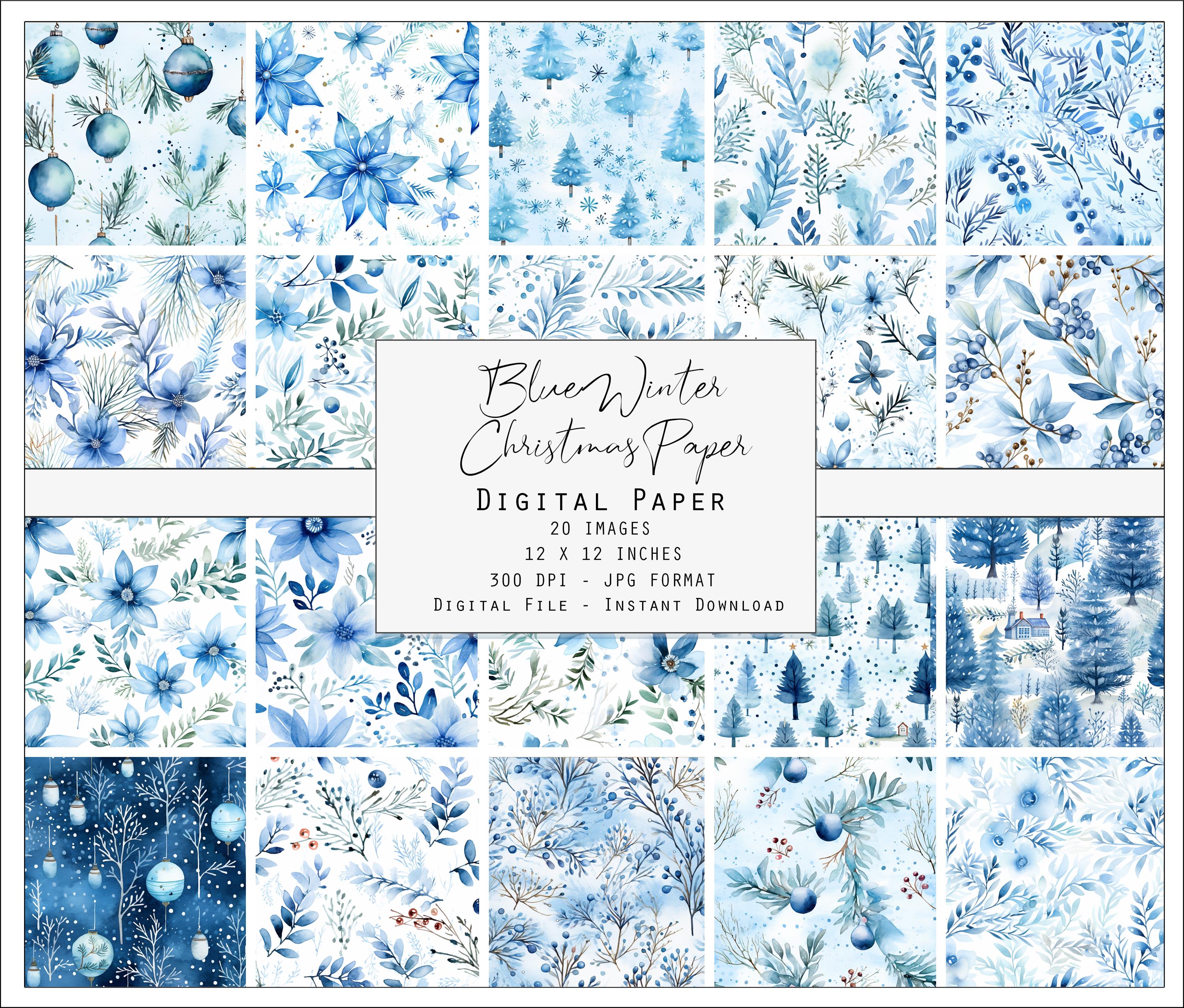 Digital Download Printable Blue Winter Christmas Paper / Seamless ...