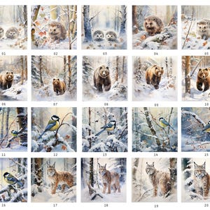 Digital Winter Woodland Watercolor Paper, Fox, Deer, Bear, Wolves ...