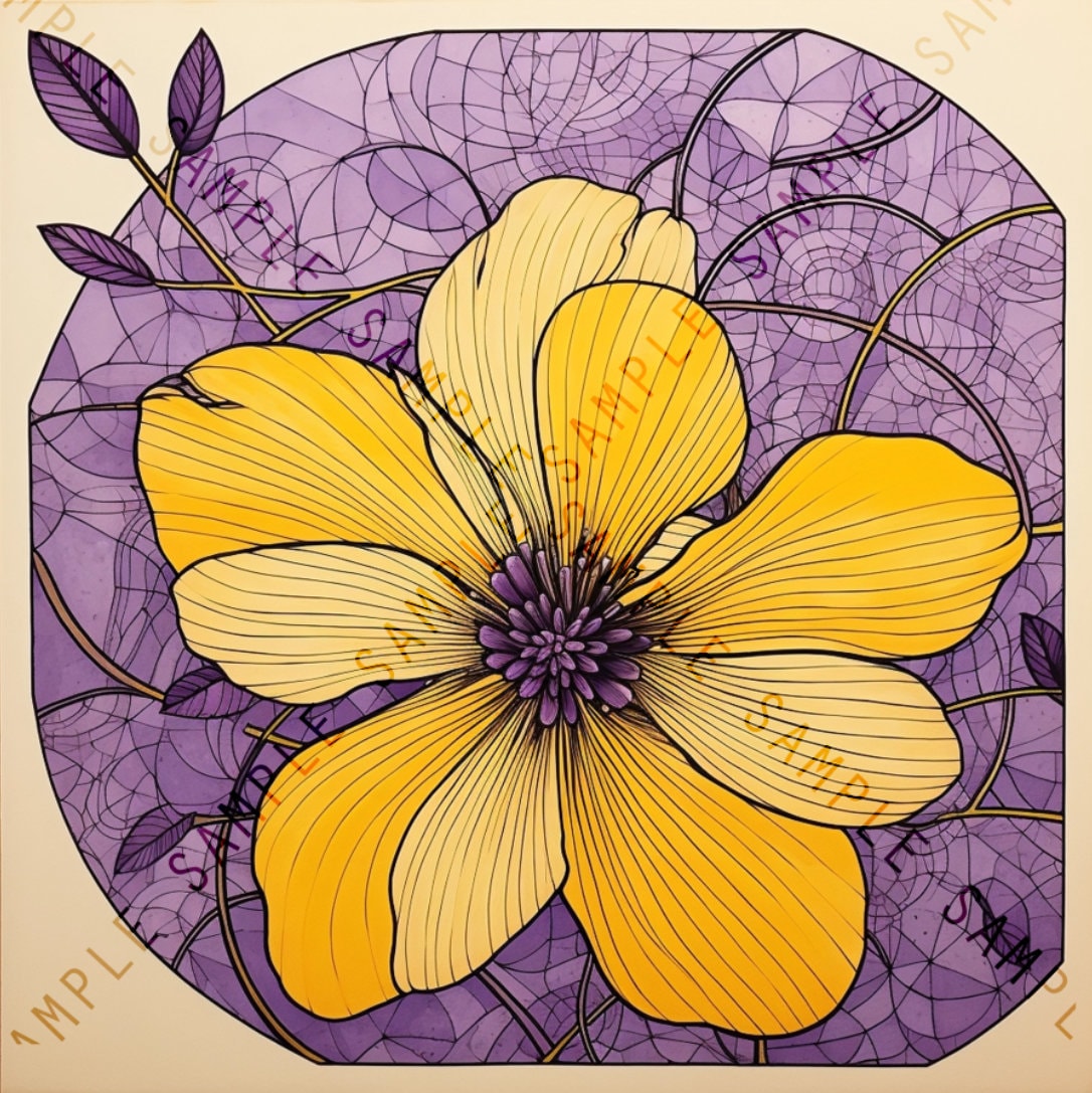 Digital Paper | Yellow and Purple Flowers | Abstract Prints ...