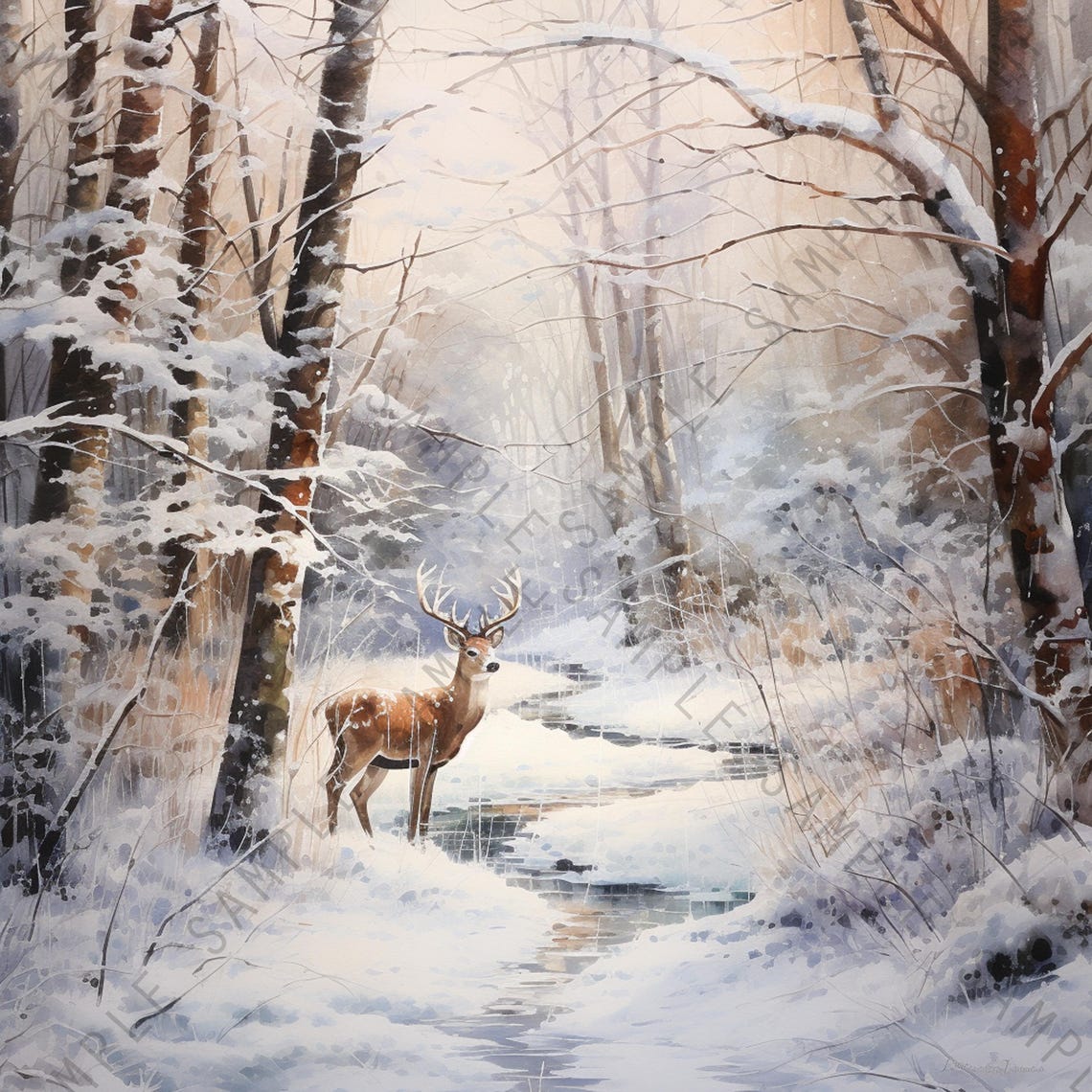 Digital Winter Woodland Watercolor Paper, Fox, Deer, Bear, Wolves ...