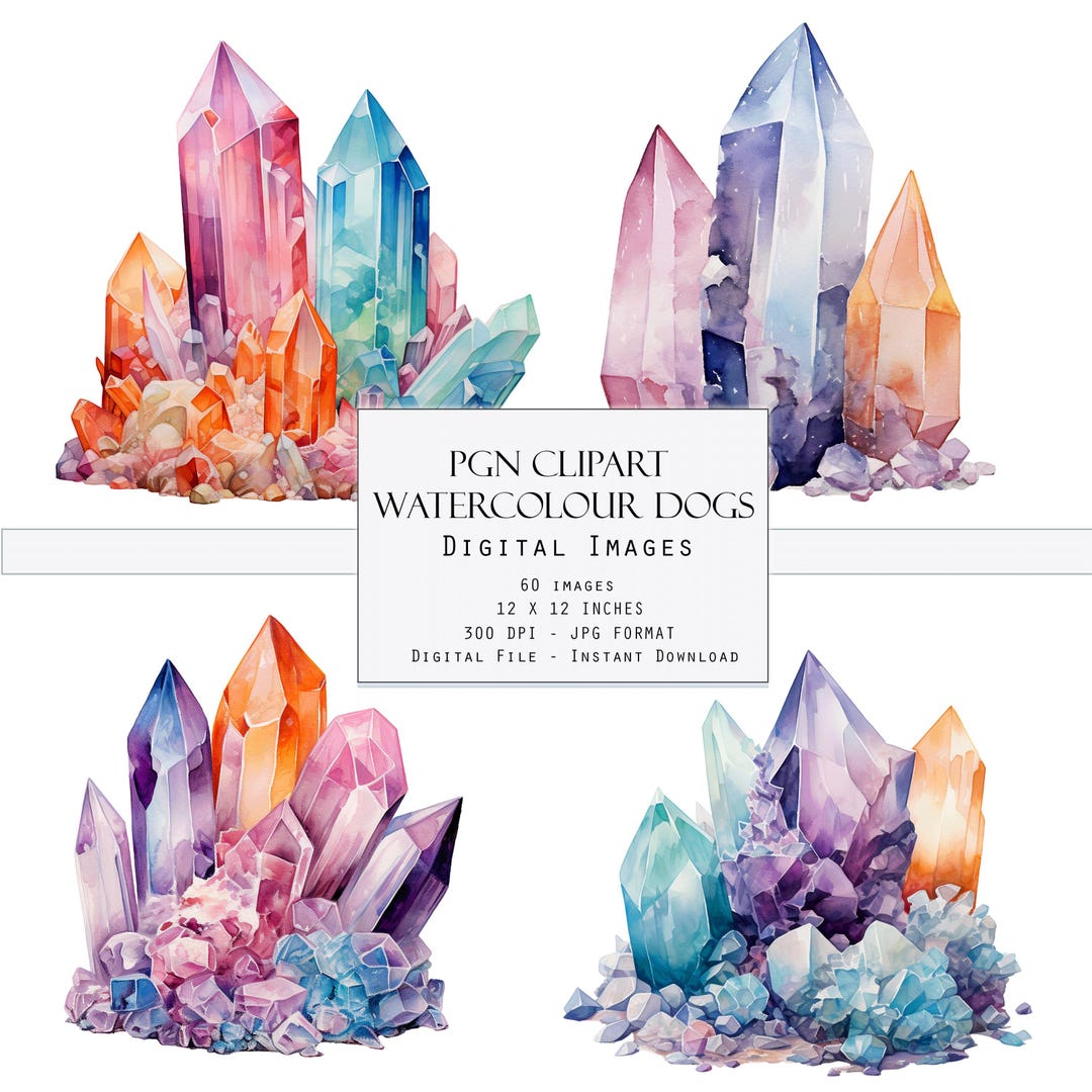 20 Watercolor Crystal Clipart Bundle , Crystal PNG File, Beautiful ...
