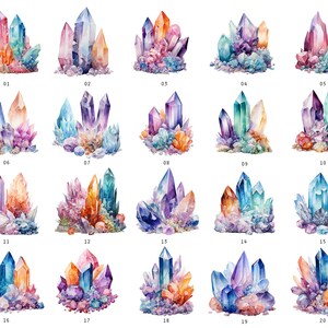 20 Watercolor Crystal Clipart Bundle , Crystal PNG File, Beautiful ...