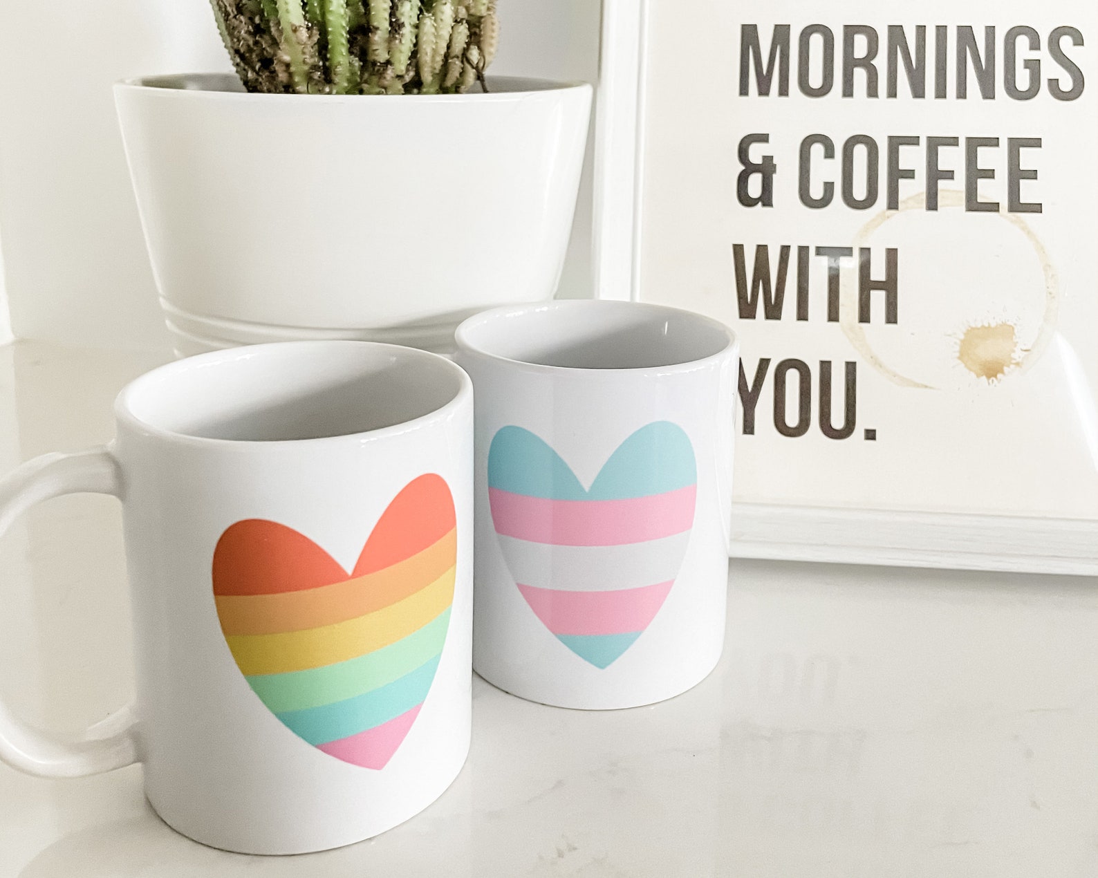 Lgbtq/trans/bi Pride Heart Mugs Rainbow or Trans Flag or Bisexual Flag ...