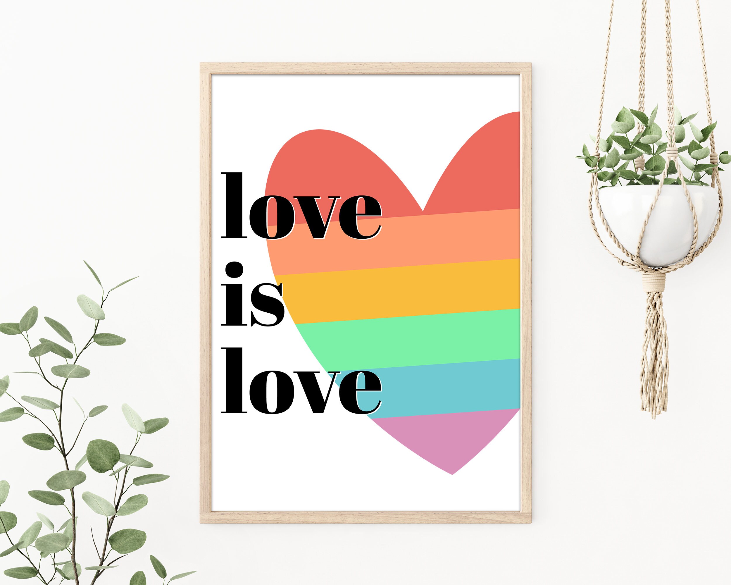 Love is Love Print LGBTQ Rainbow Heart Printable Wall Art Instant ...