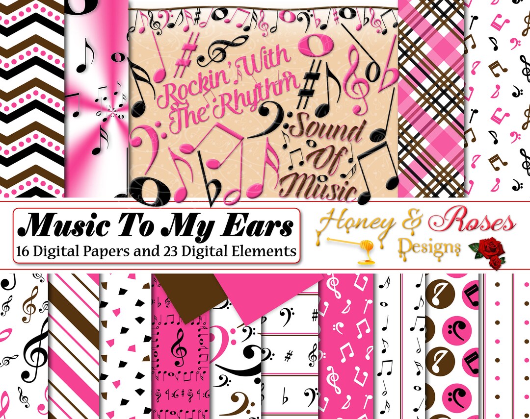 MUSIC Digtal Papers & Clipart, Music Notes, Word Art, High Quality ...