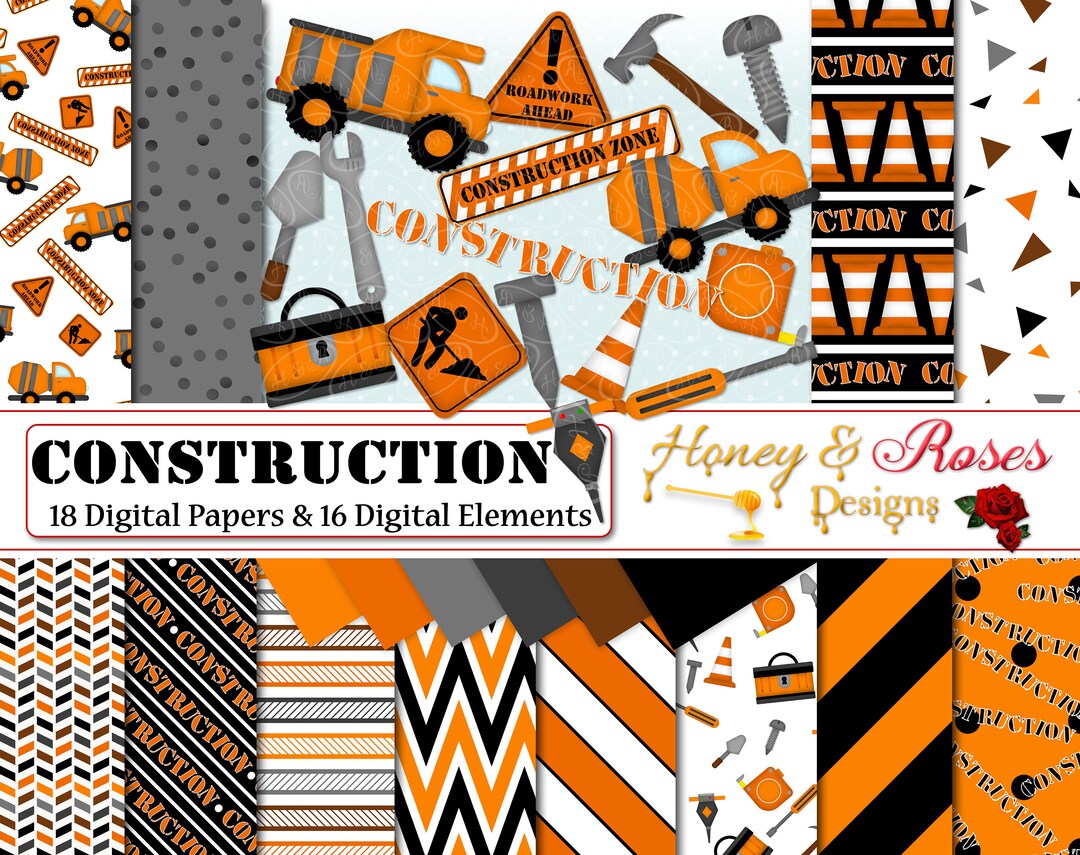CONSTRUCTION Digtal Papers & Clipart, 12" X 12", High Quality Jpegs ...