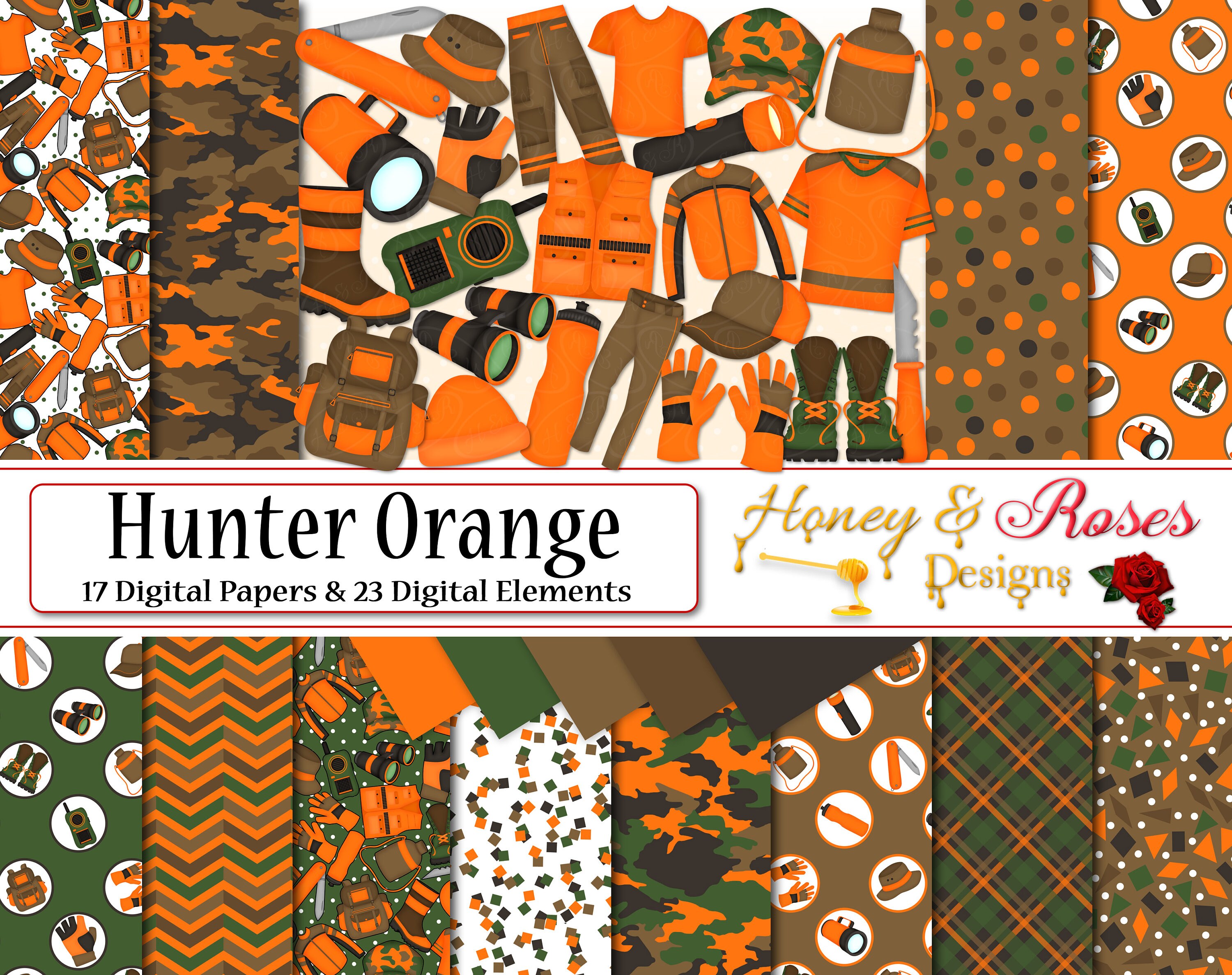 HUNTER ORANGE Digtal Papers & Clipart, 12 X 12 High Quality Jpegs ...