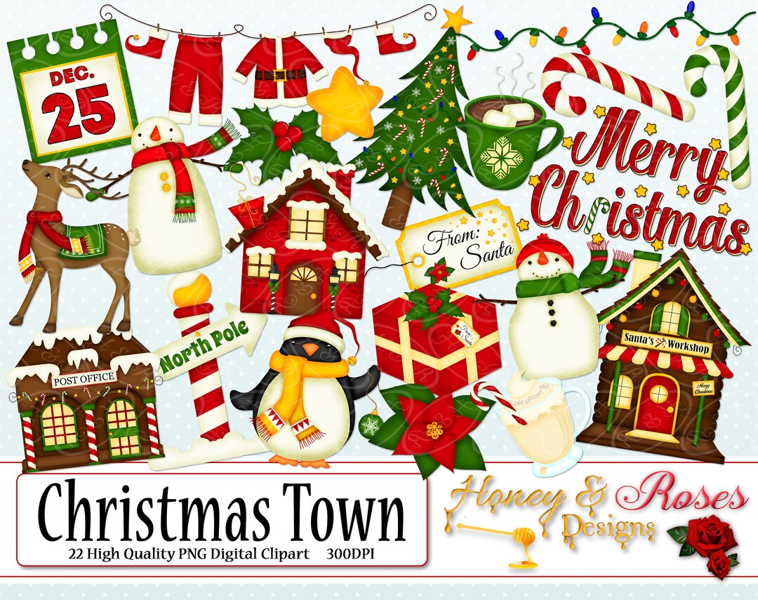 CHRISTMAS TOWN Digital Clipart, High Quality 300DPI Elements, Village ...