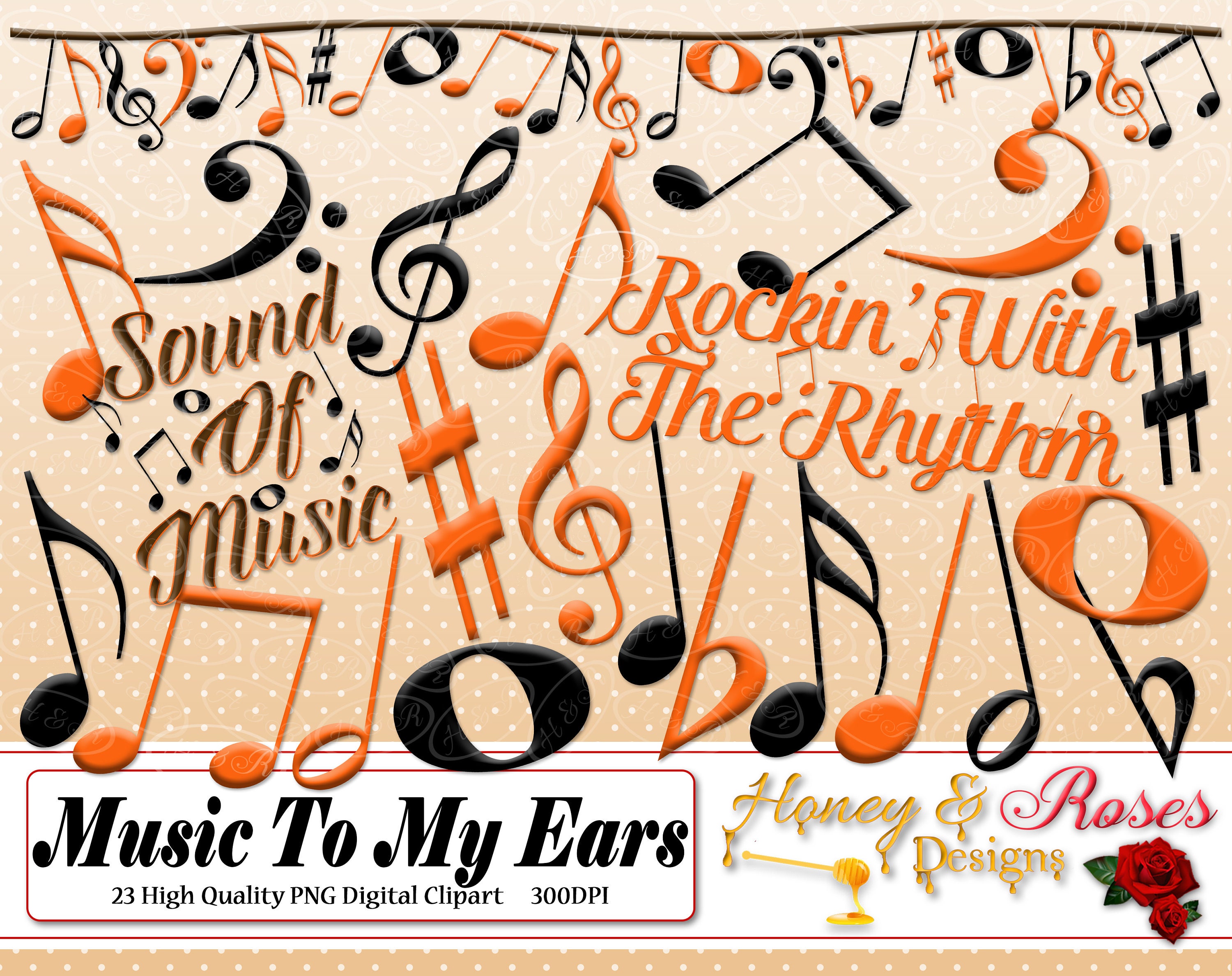 MUSIC Digtal Papers & Clipart, Music Notes, Word Art, High Quality ...
