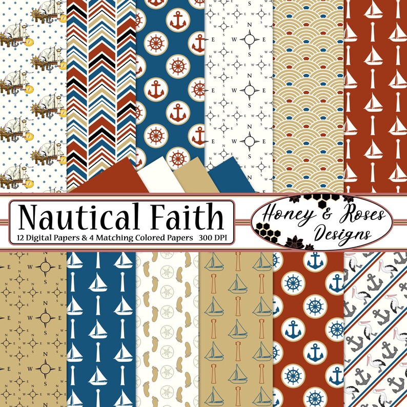 NAUTICAL FAITH Digtal Papers & Clipart, 12" X 12" High Quality Jpegs ...