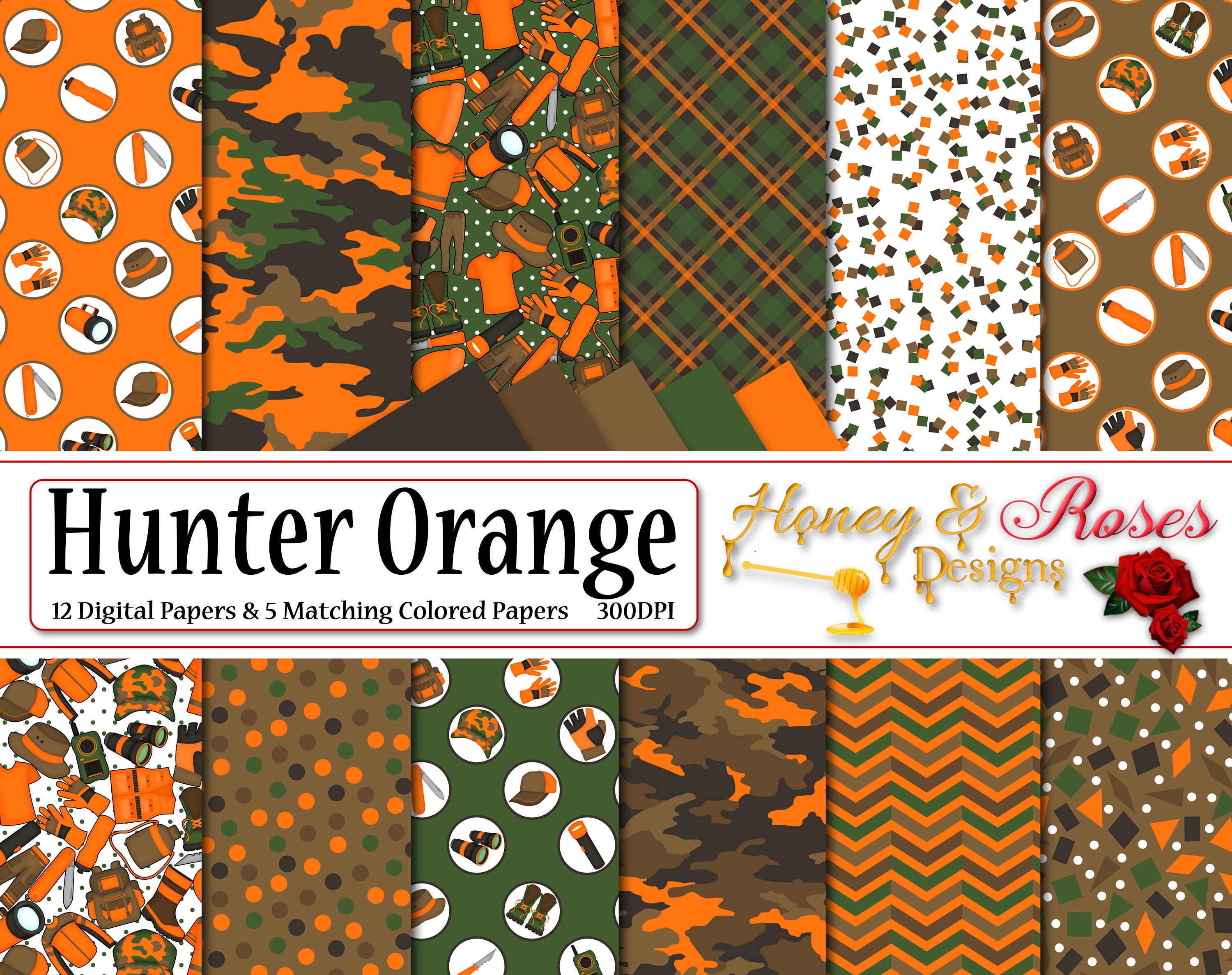 HUNTER ORANGE Digtal Papers & Clipart, 12 X 12 High Quality Jpegs ...