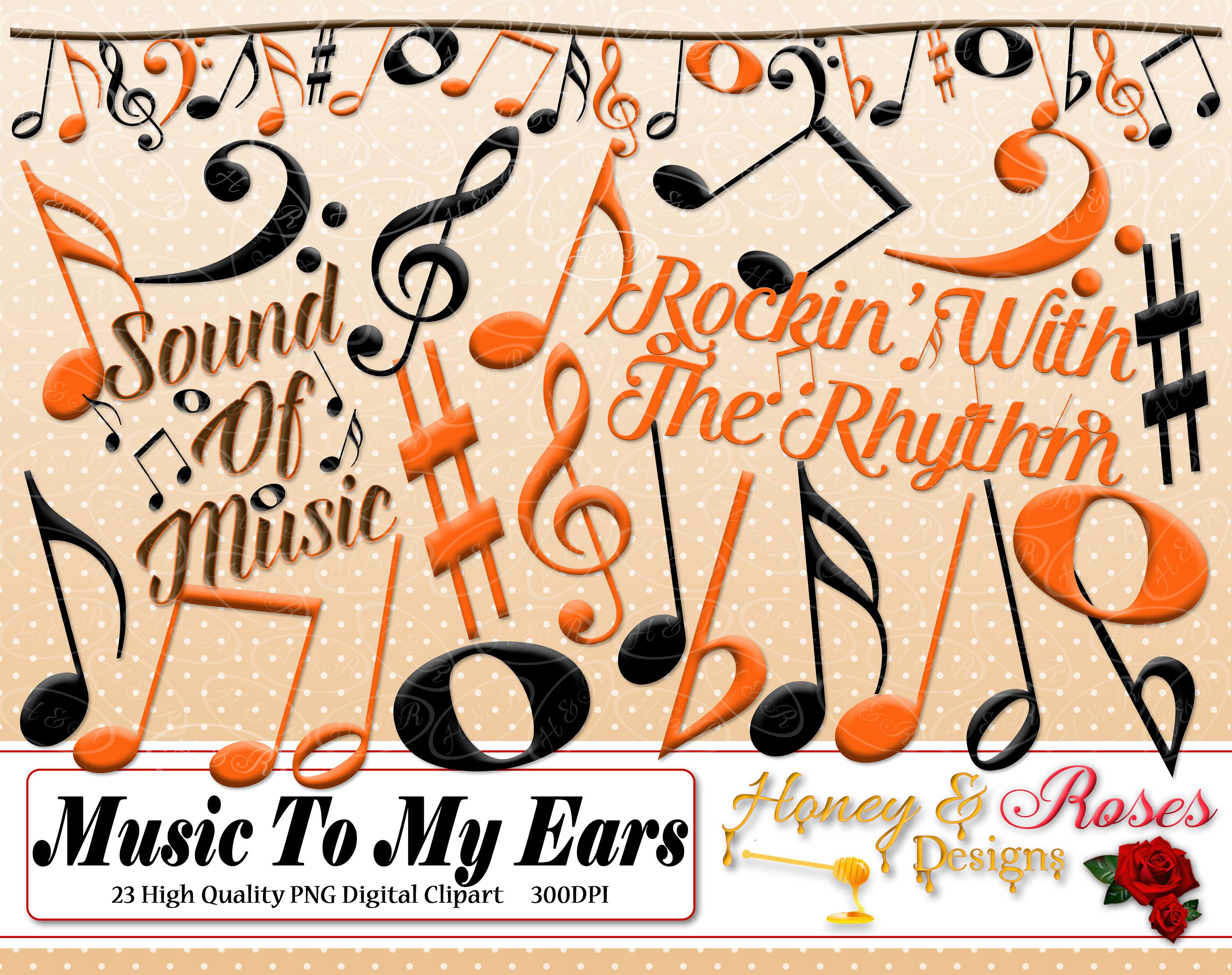MUSIC Digital Clipart, 300DPI, Musical, Music Notes, Sound of Music ...