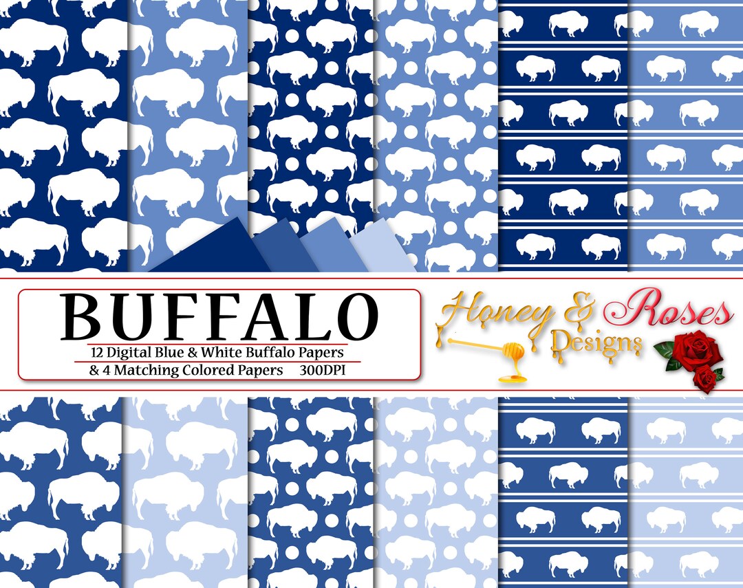 BUFFALO Digital Papers Blue & White, 12" X 12" High Quality JPEG Files ...