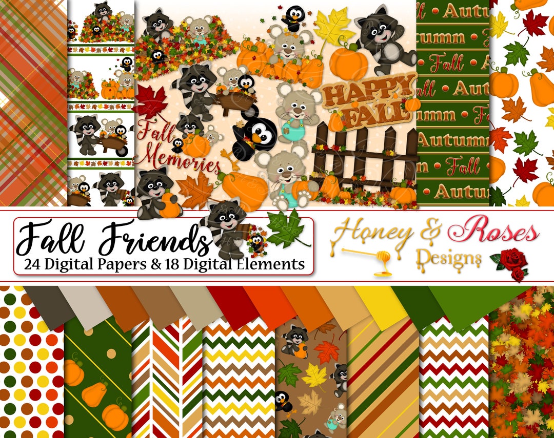 FALL FRIENDS Digtal Papers & Clipart, 12" X 12", High Quality Jpegs ...