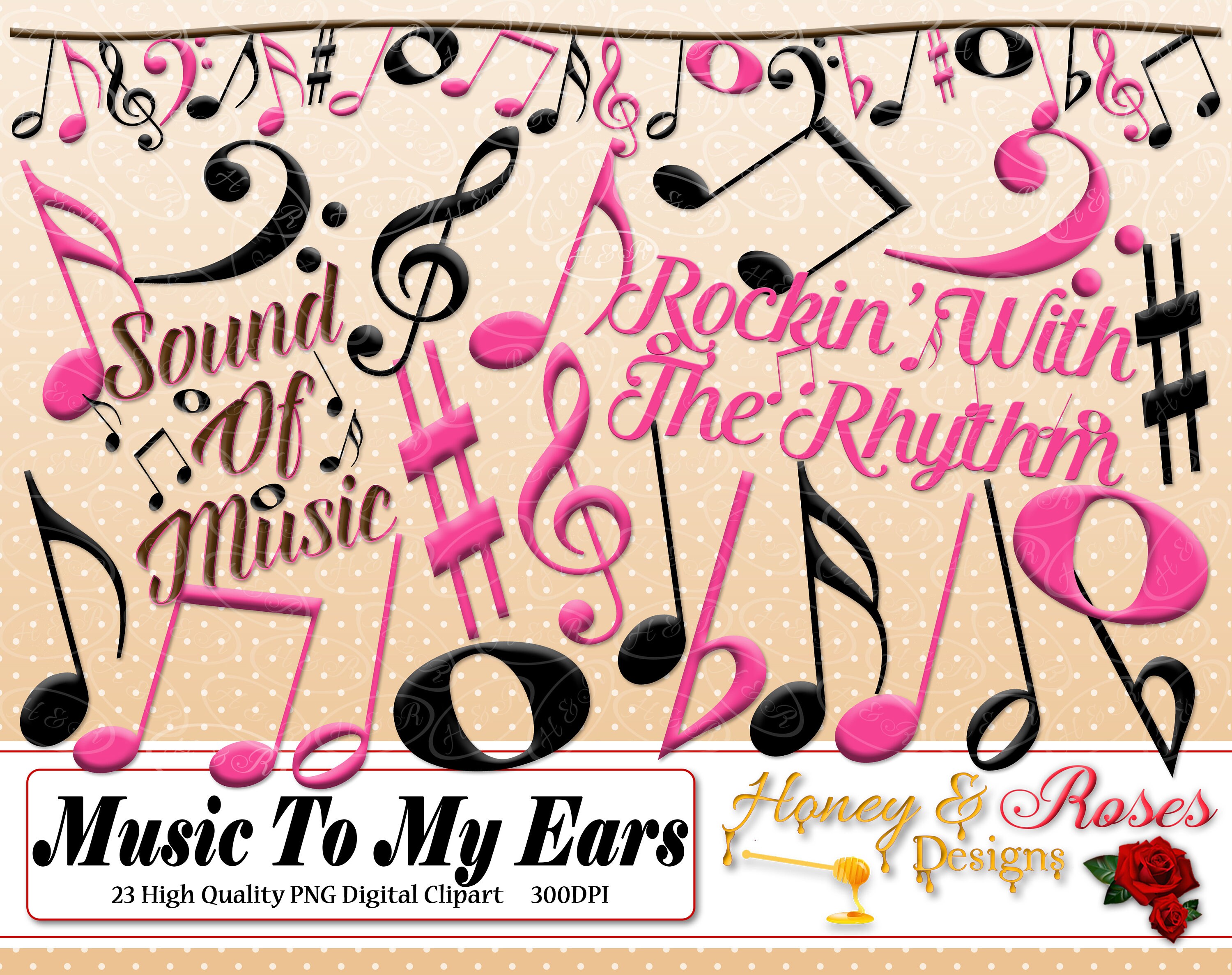 MUSIC Digtal Papers & Clipart, Music Notes, Word Art, High Quality ...