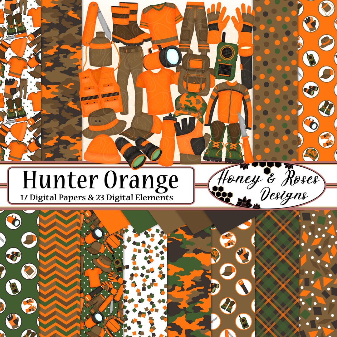 HUNTER ORANGE Digtal Papers & Clipart, 12" X 12" High Quality Jpegs ...