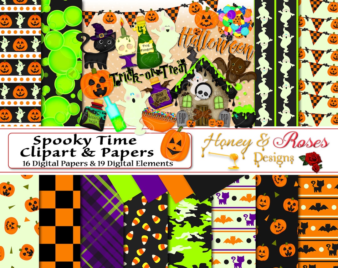 SPOOKY TIME Digtal Papers & Clipart, 12" X 12" High Quality Jpegs ...