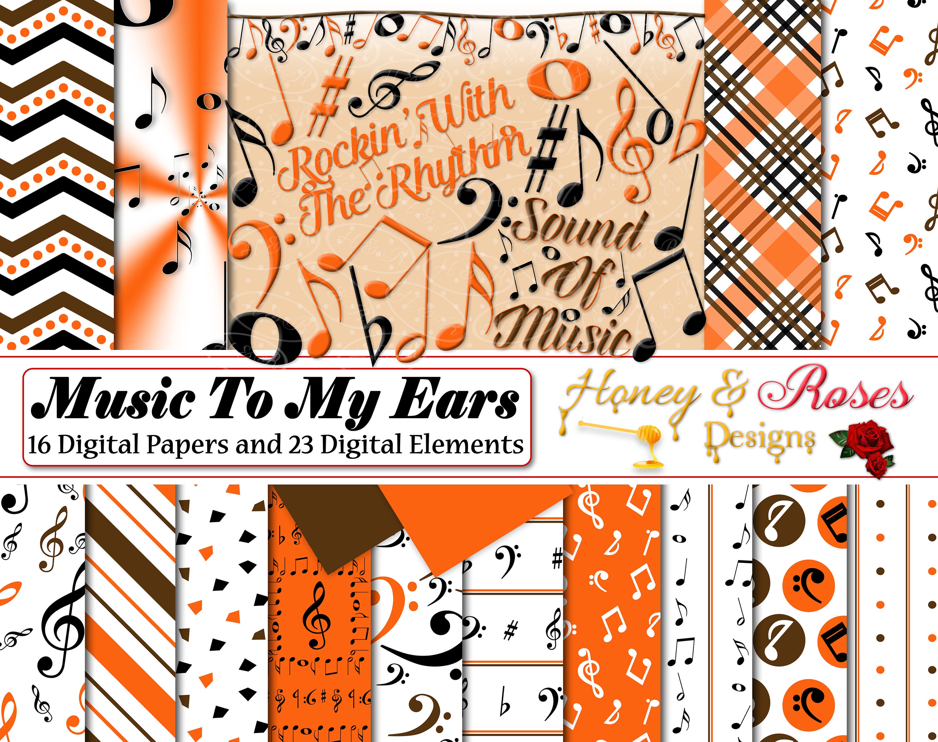 MUSIC Digtal Papers & Clipart, Music Notes, Word Art, High Quality ...