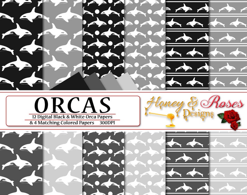 ORCAS Digital Papers Black & White, 12" X 12" High Quality JPEG Files ...