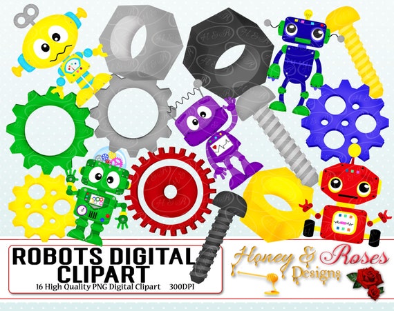 ROBOTS Digital Clipart High Quality 300DPI Elements Robot | Etsy