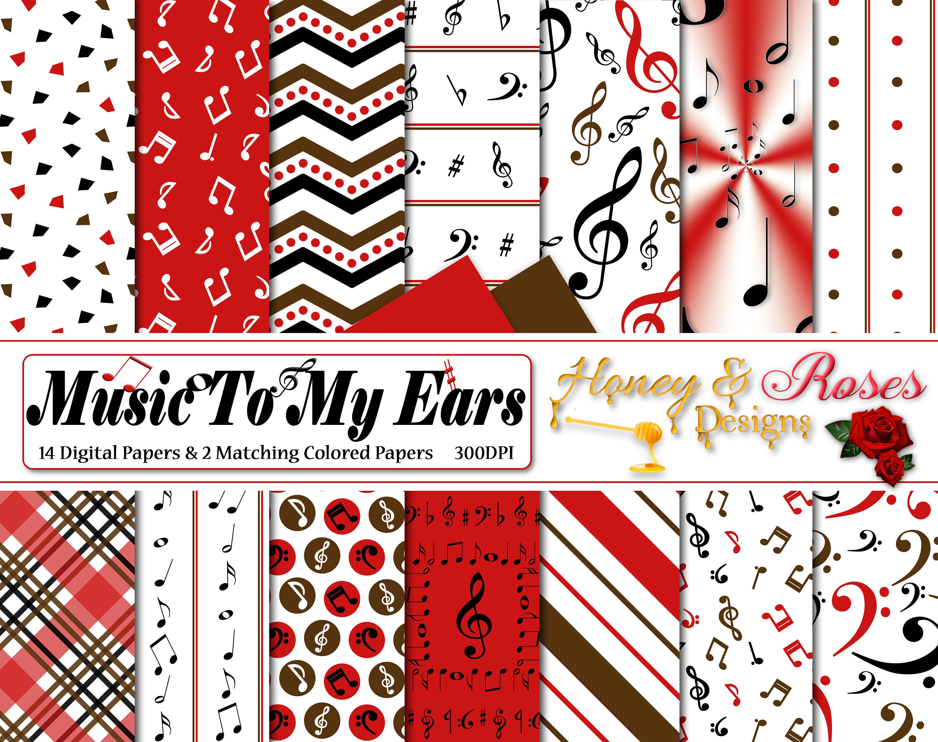 MUSIC Digital Papers, 12" X 12", High Quality Jpegs, Musical, Music ...