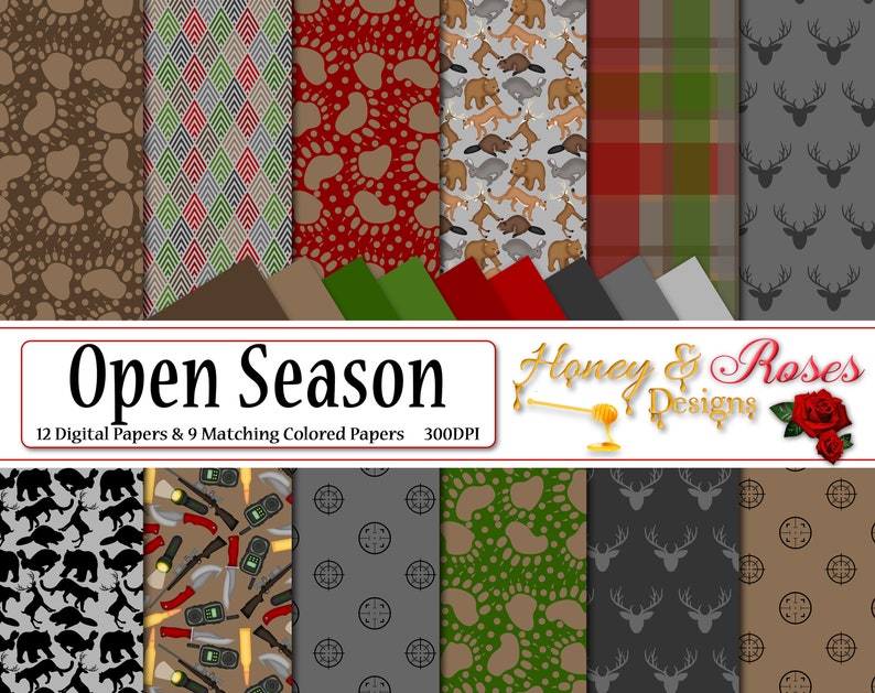 OPEN SEASON Digtal Papers & Clipart, 12" X 12" High Quality Jpegs ...