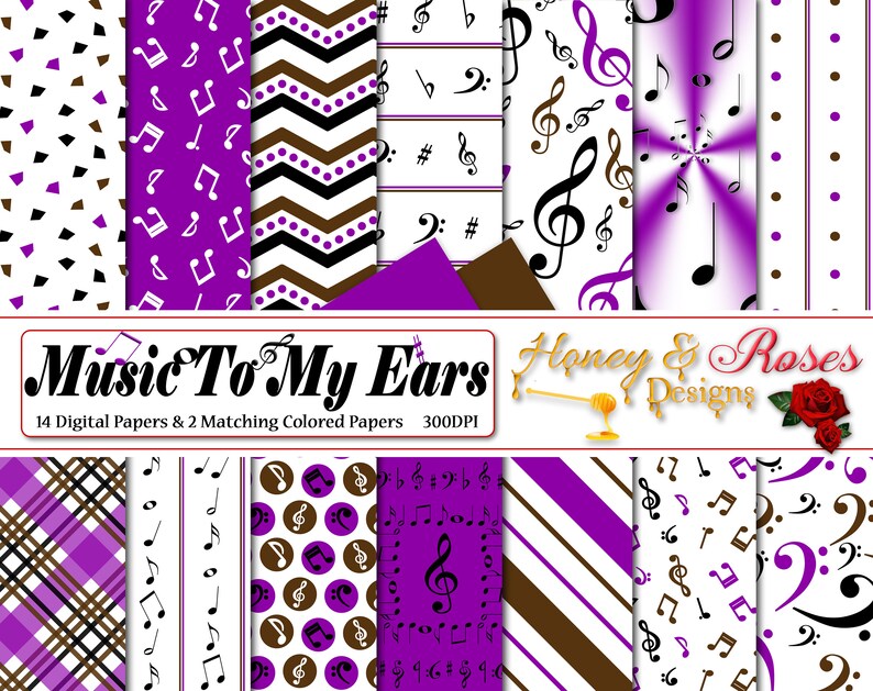 MUSIC Digtal Papers & Clipart Music Notes Word Art High | Etsy