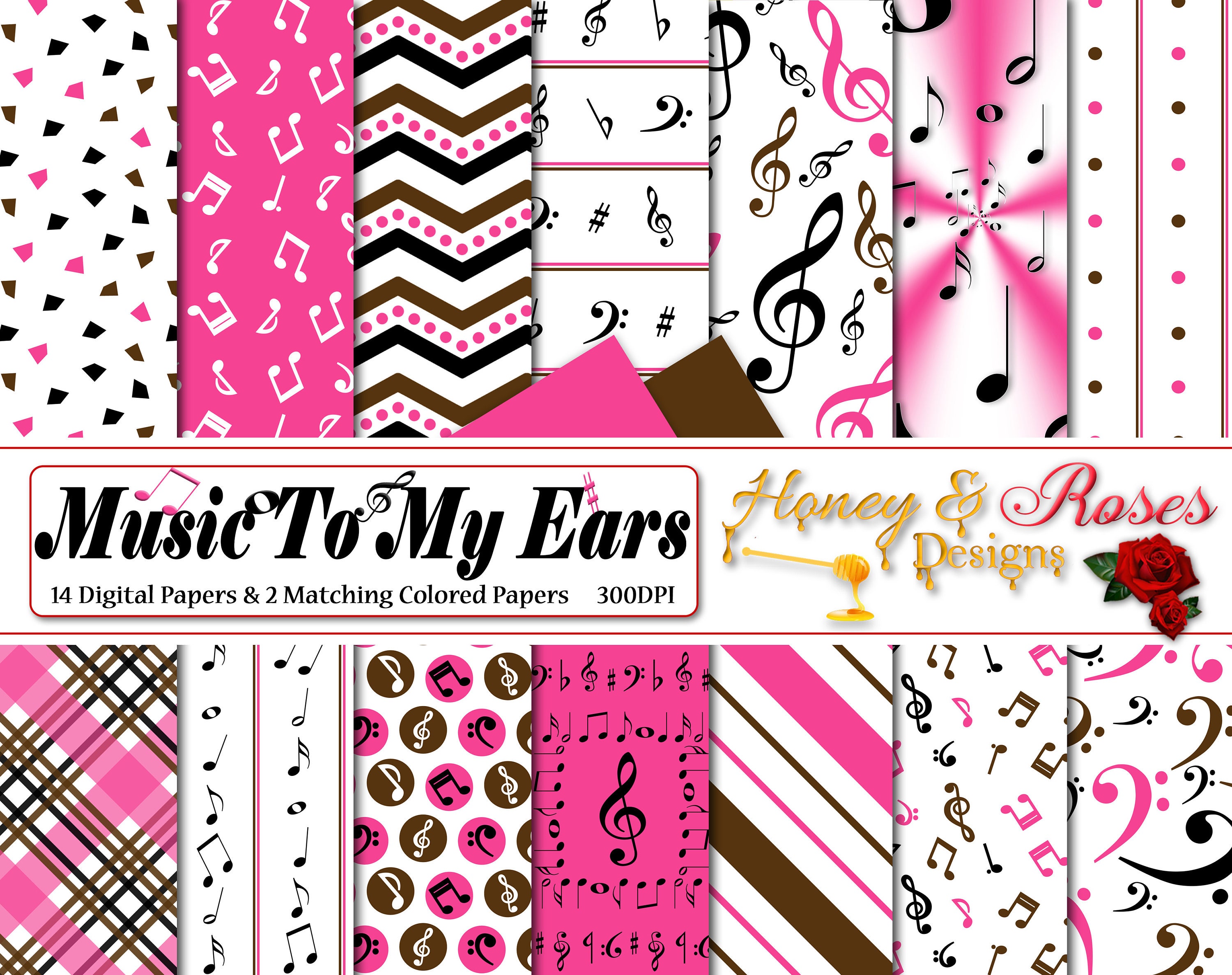 MUSIC Digtal Papers & Clipart, Music Notes, Word Art, High Quality ...