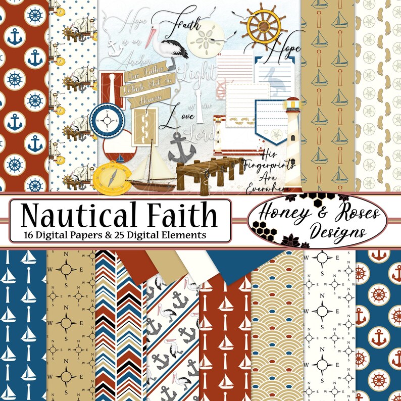 NAUTICAL FAITH Digtal Papers & Clipart, 12" X 12" High Quality Jpegs ...