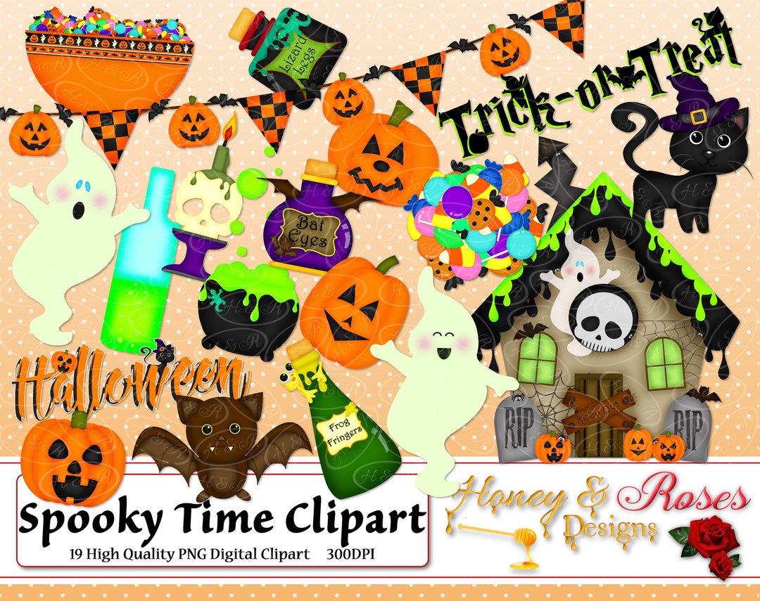 SPOOKY TIME Digital Clipart, High Quality 300DPI Elements, Halloween ...