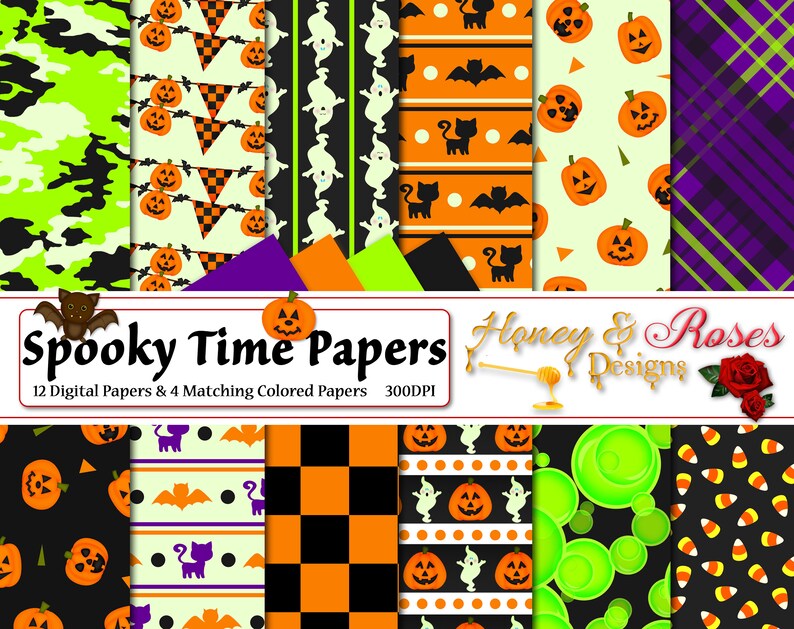 SPOOKY TIME Digital Papers, 12" X 12" High Quality Jpegs, Halloween ...