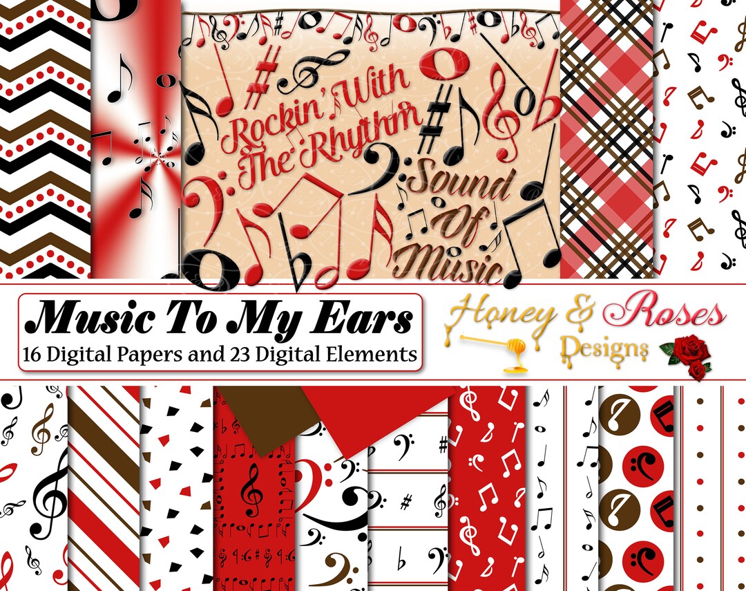 MUSIC Digtal Papers & Clipart, Music Notes, Word Art, High Quality ...