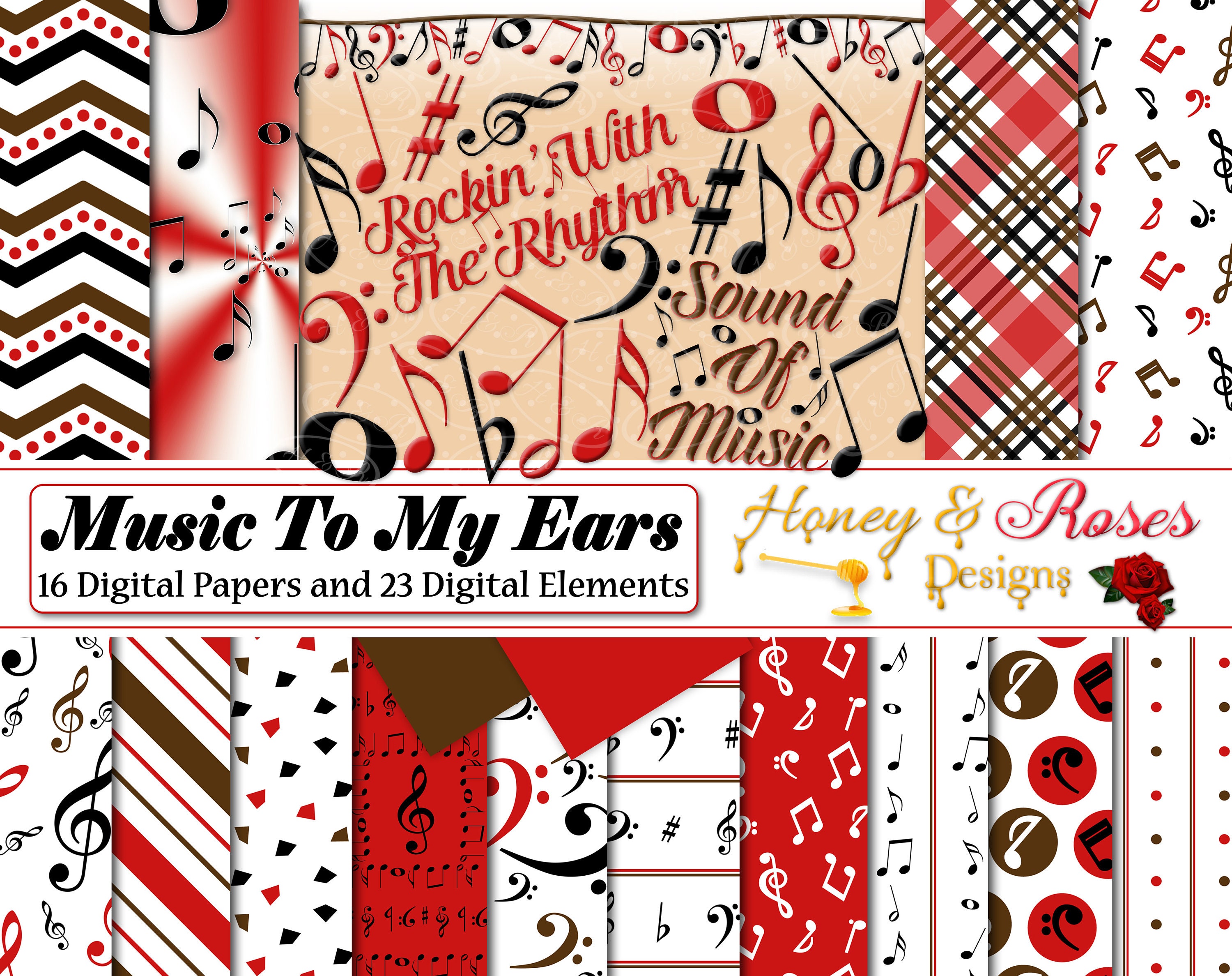 MUSIC Digtal Papers & Clipart, Music Notes, Word Art, High Quality ...