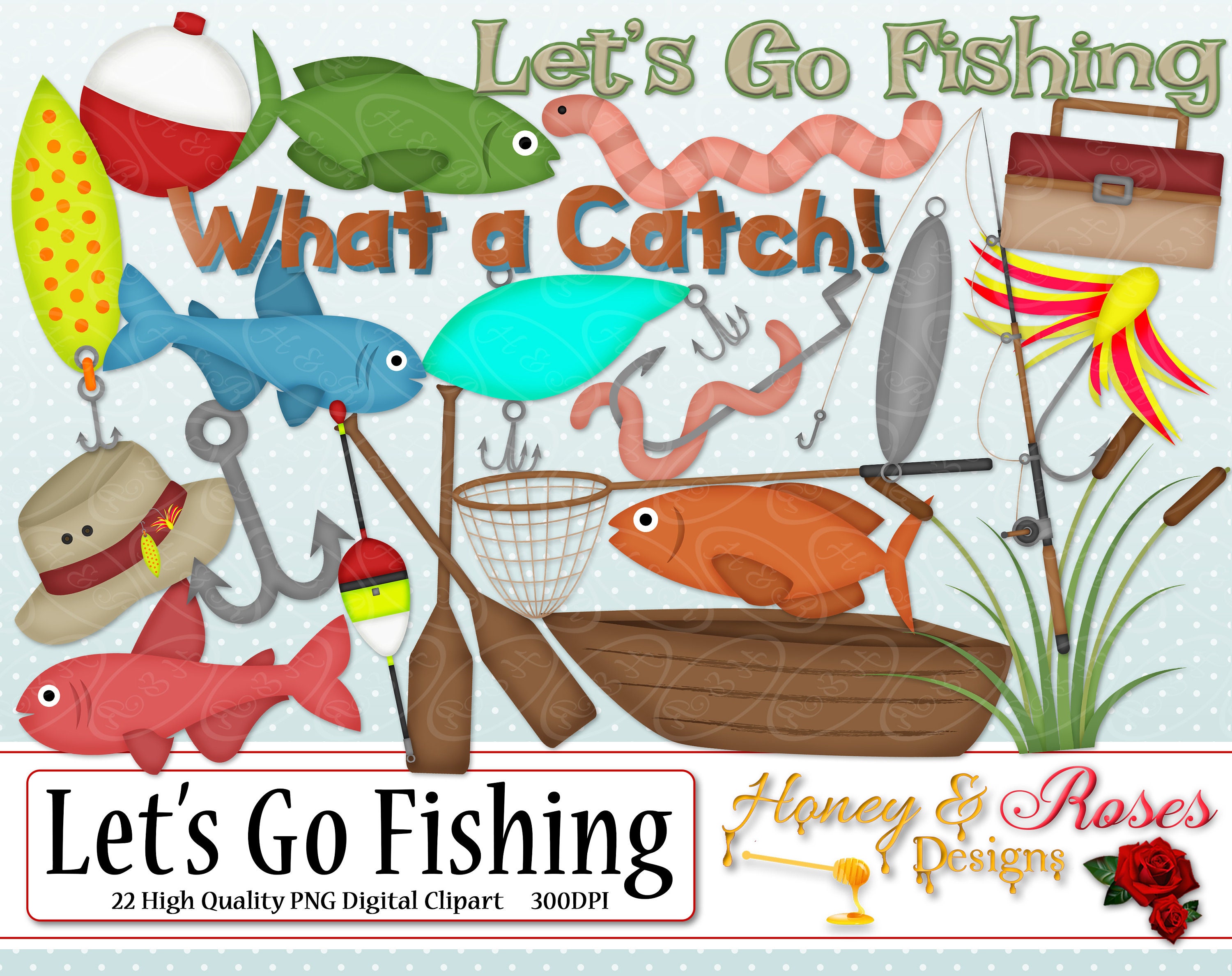 LET'S GO FISHING Digtal Papers & Clipart, 12 X 12 High Quality Jpegs ...