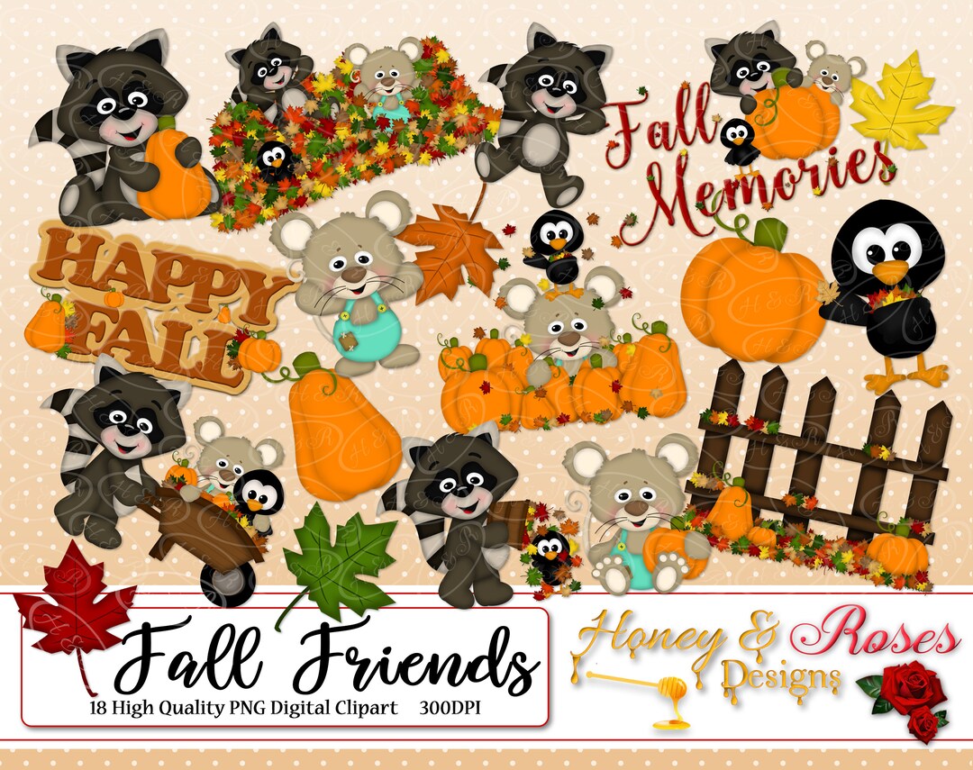 FALL FRIENDS Digital Clipart, 300DPI, High Quality PNG Elements, Fall ...