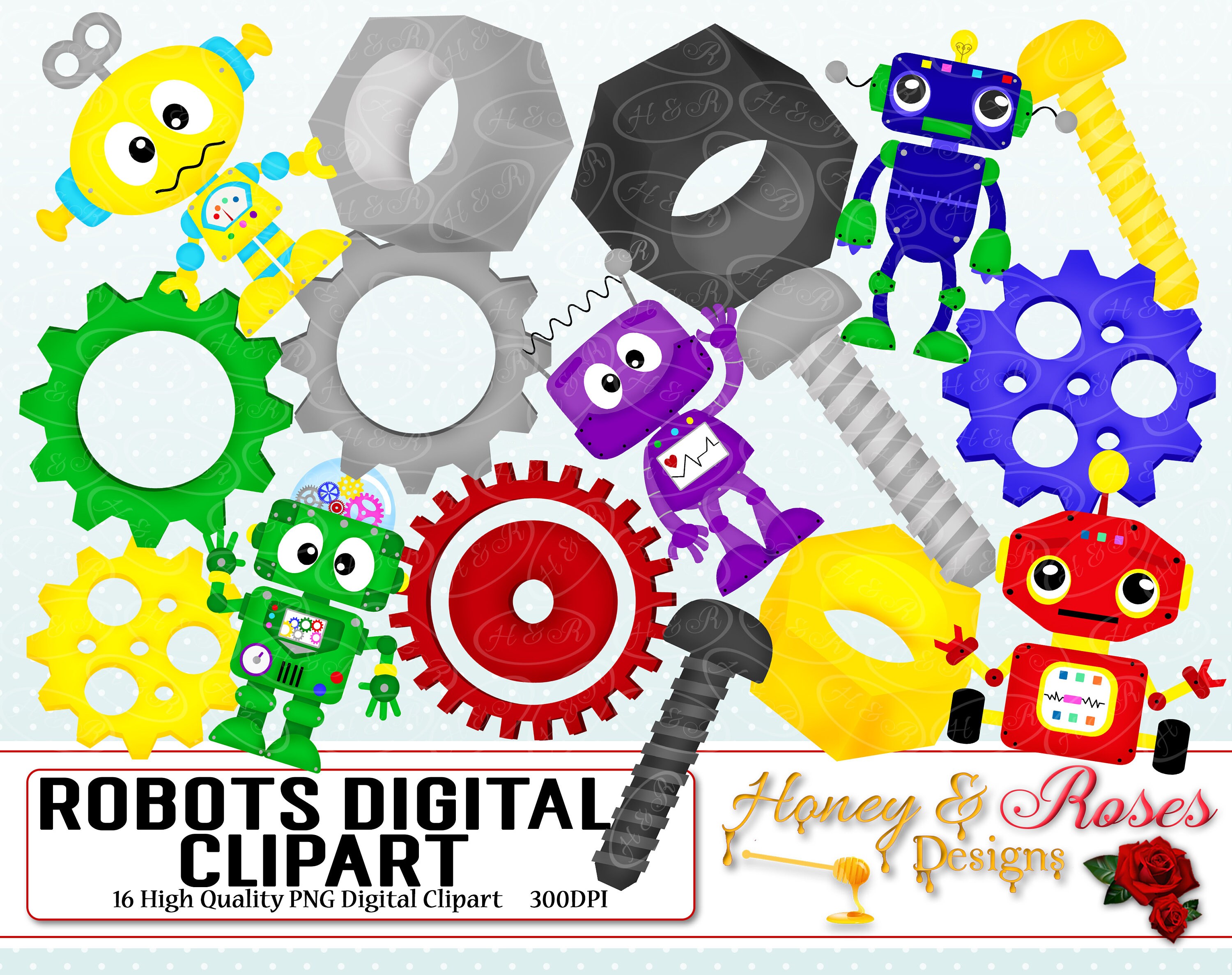 ROBOTS Digtal Papers & Clipart, 12" X 12" High Quality Jpegs, 300DPI ...