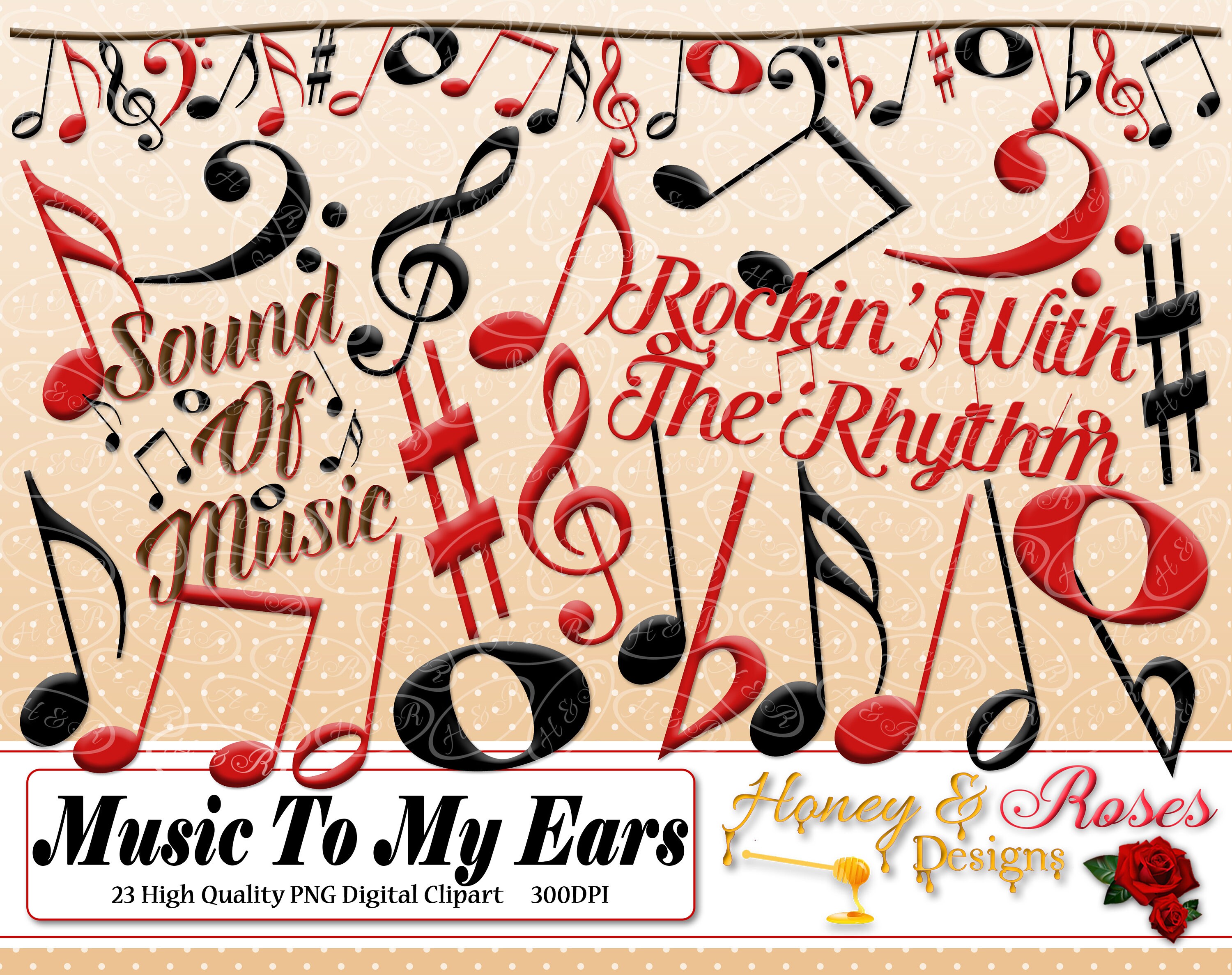 MUSIC Digtal Papers & Clipart, Music Notes, Word Art, High Quality ...