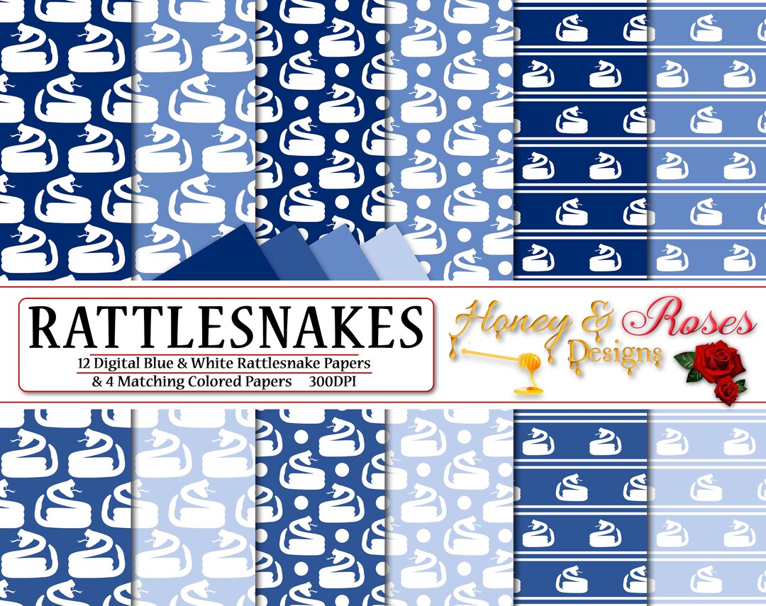 RATTLESNAKES Digital Papers Blue & White, 12" X 12" High Quality JPEG ...