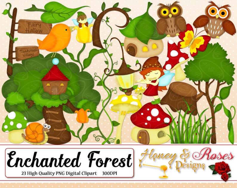 ENCHANTED FOREST Digital Clipart, High Quality 300DPI Elements, Fairy ...