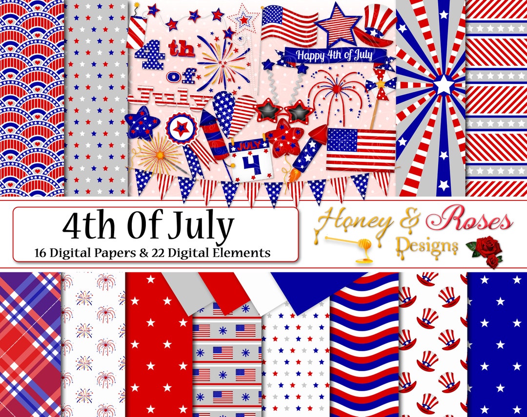 4TH OF JULY Digtal Papers & Clipart, 12" X 12" High Quality Jpegs ...