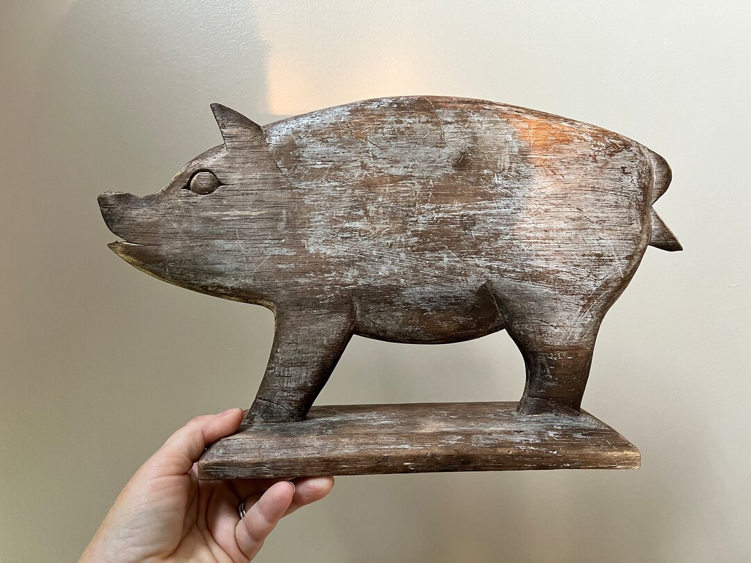 Vintage Folk Art Wooden Pig Silhouette | Large Rustic Wood Hog ...