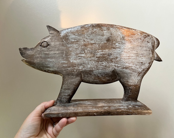 Vintage Folk Art Wooden Pig Silhouette | Large Rustic Wood Hog ...